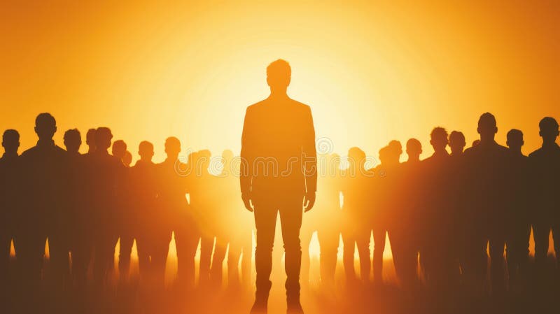Silhouette of a Leader Standing in Front of a Group, Symbolizing Stock ...