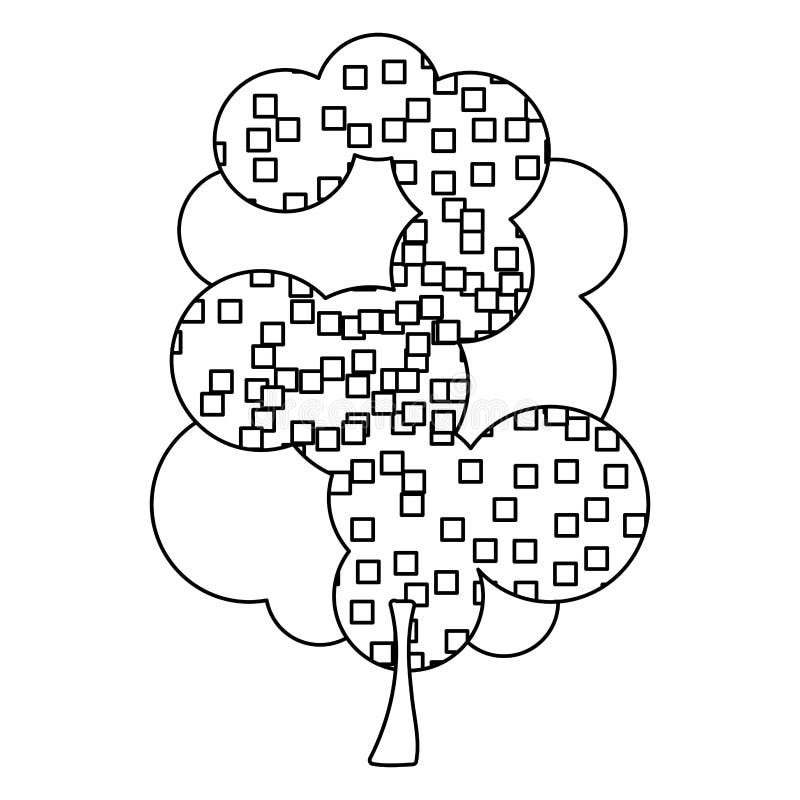 Silhouette Leafy Tree with Pixels Square Stock Illustration ...