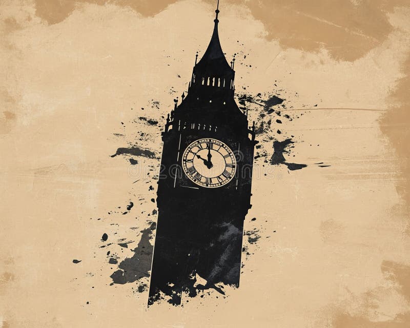 Silhouette of Leaning WWII Clock Tower on Khaki Background Stock ...