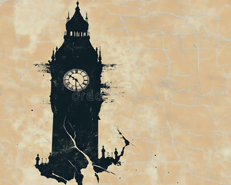 Silhouette of Leaning WWII Clock Tower on Khaki Background Stock ...