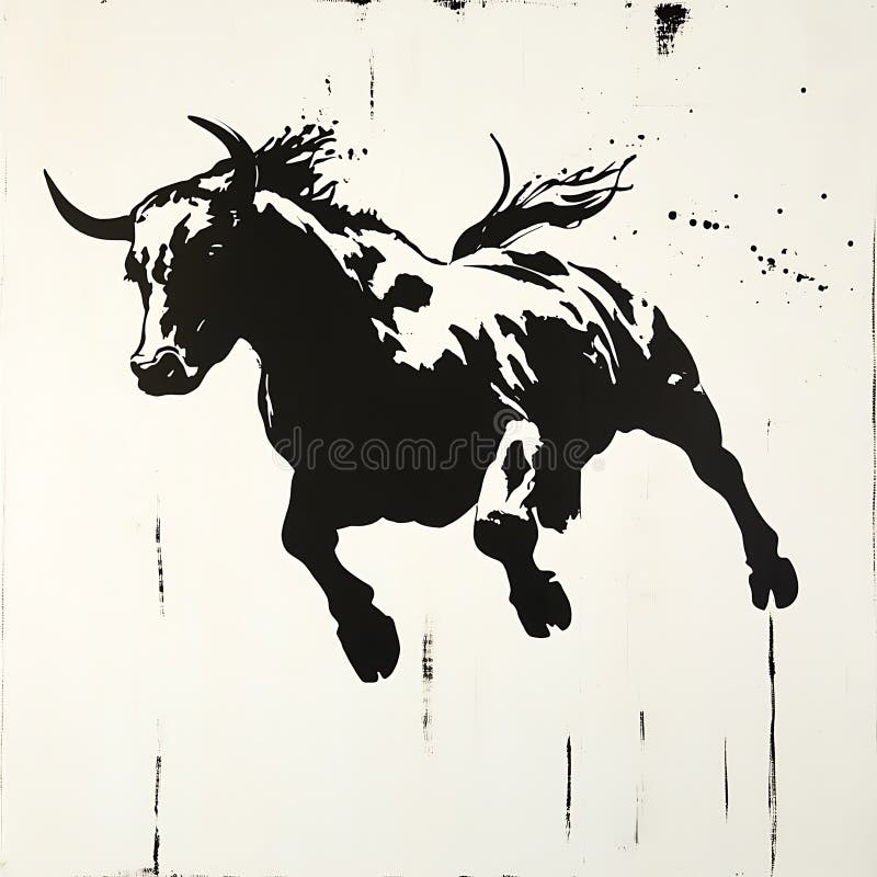 Silhouette of a Leaping Bull, Captured in Black Against a White ...