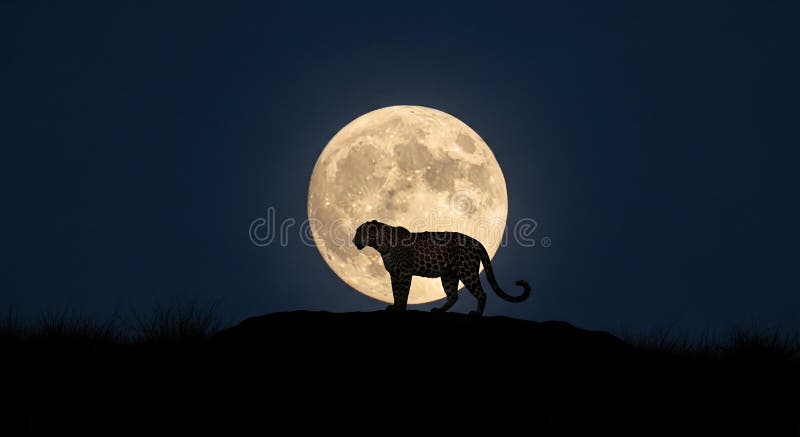 Leopard Silhouette Against a Full Moon Stock Photo - Image of animal ...