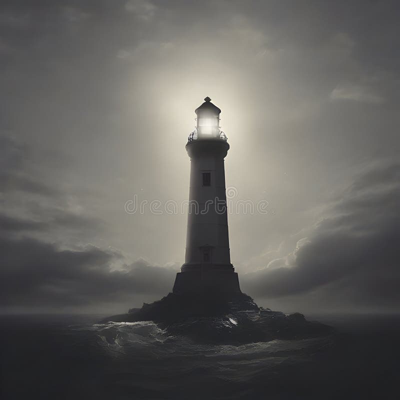 Silhouette of a Lighthouse in the Dark. AI-Generated. Stock ...