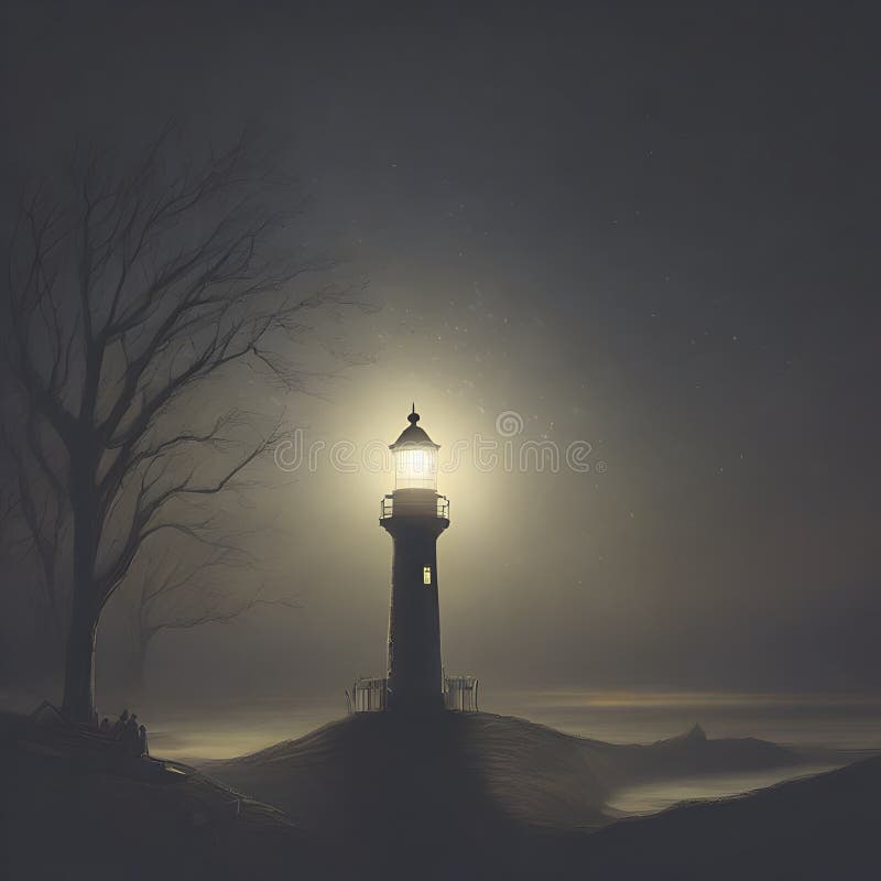 Silhouette of a Lighthouse in the Dark. AI-Generated. Stock ...