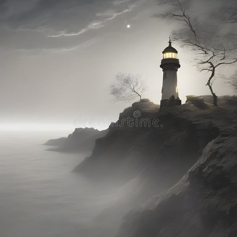 Silhouette of a Lighthouse in the Dark. AI-Generated. Stock ...