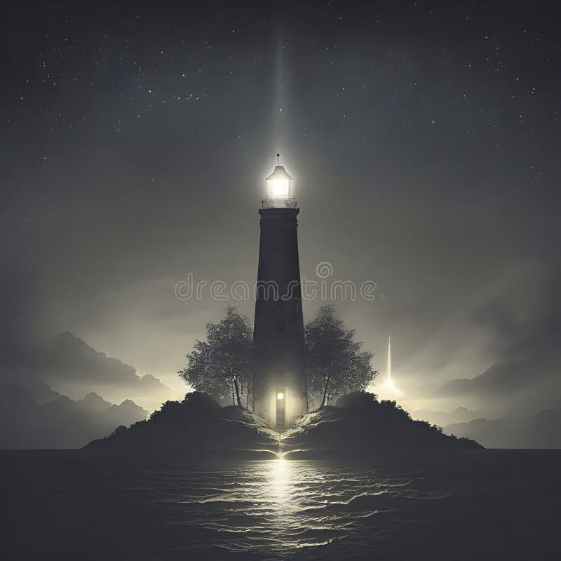 Silhouette of a Lighthouse in the Dark. AI-Generated. Stock ...