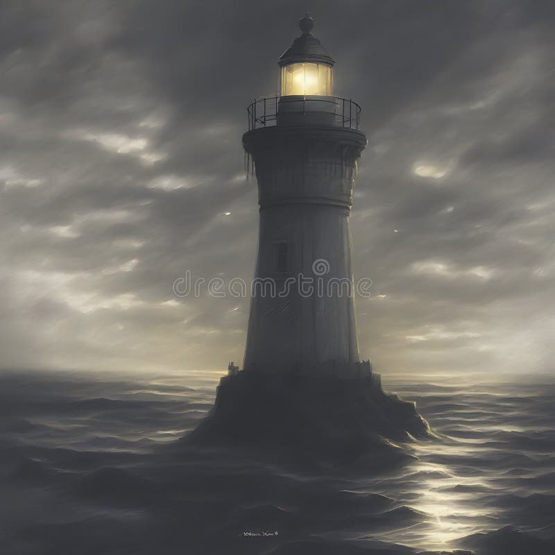Silhouette of a Lighthouse in the Dark. AI-Generated. Stock ...
