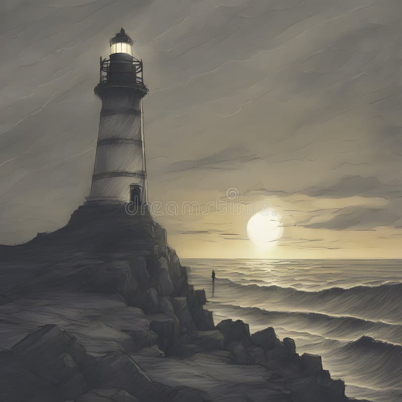 Silhouette of a Lighthouse in the Dark. AI-Generated. Stock ...