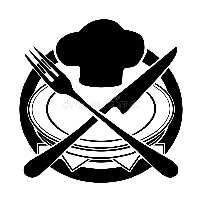 Silhouette Logo of Chef Hat Fork and Knife for Fine Dining. Stock ...
