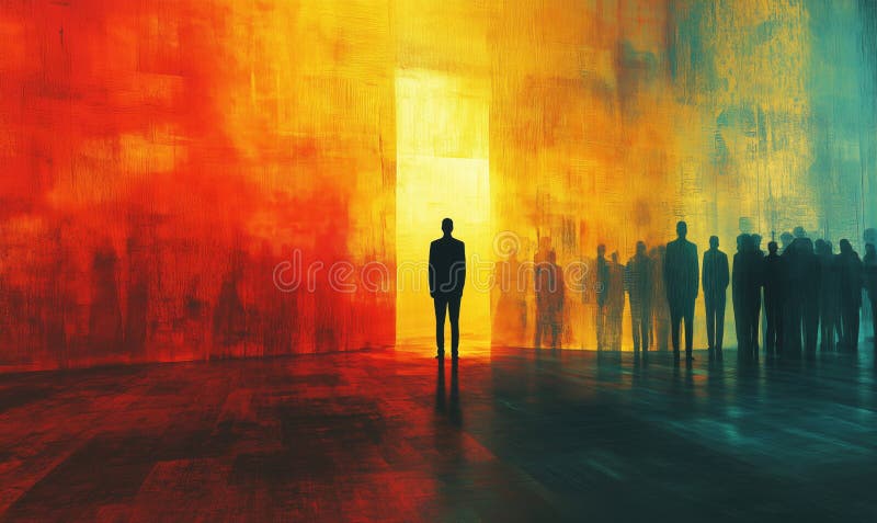 Silhouette of a Lone Figure Against Vibrant Abstract Background with ...