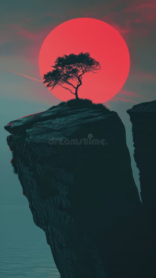 Lone Tree in Desolate Industrial Wasteland Under Stormy Sky ...