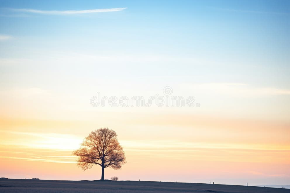 Silhouette of a Lone Tree at Sunset on a Hill Stock Illustration ...