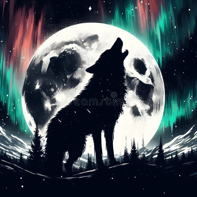 Silhouette of a Lone Wolf Howling at the Moon. Stock Illustration ...