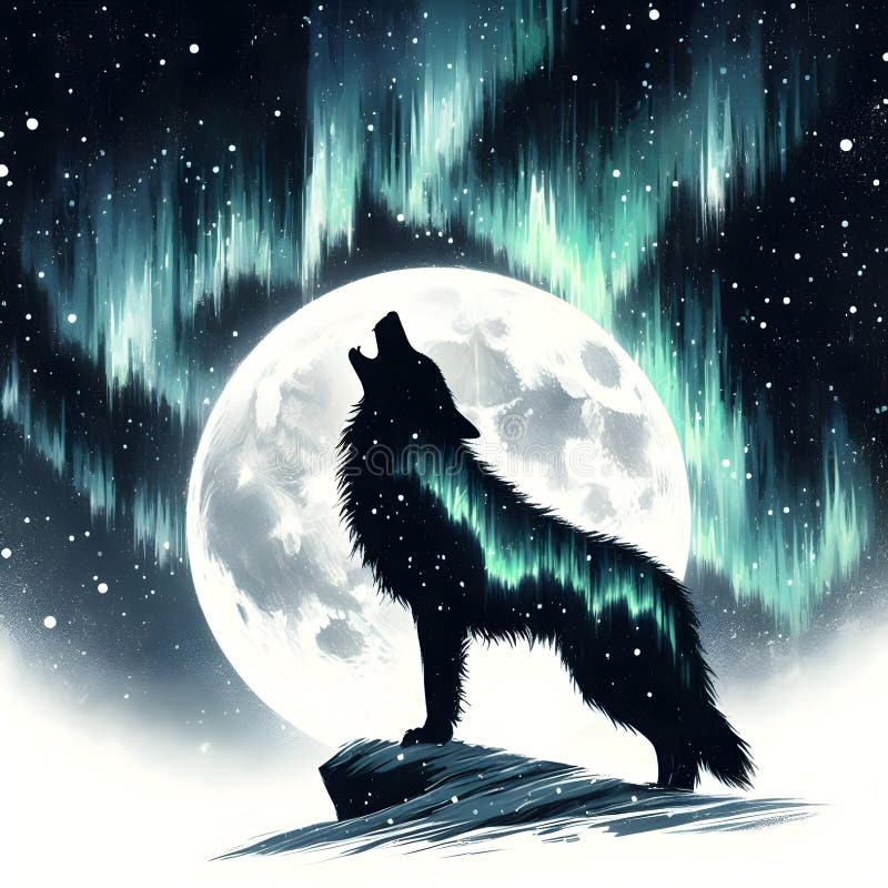 Silhouette of a Lone Wolf Howling at the Moon. Stock Illustration ...
