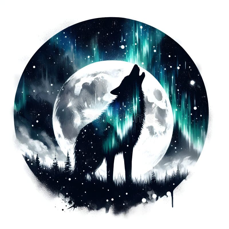 Silhouette of a Lone Wolf Howling at the Moon. Stock Illustration ...