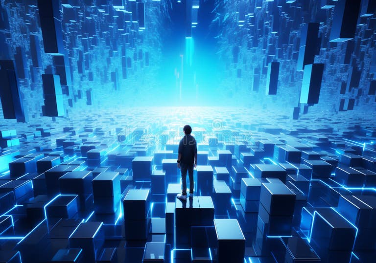 Silhouette Looking Abstract Labyrinth Blue Digital World Technology ...