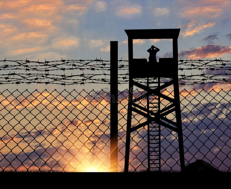 Silhouette of a Lookout Tower and Borders Stock Photo - Image of border ...