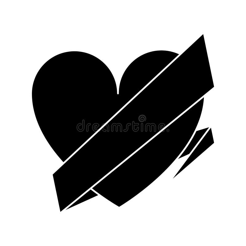 Silhouette Love Heart Wrap Ribbon Celebration Romantic Stock Vector ...