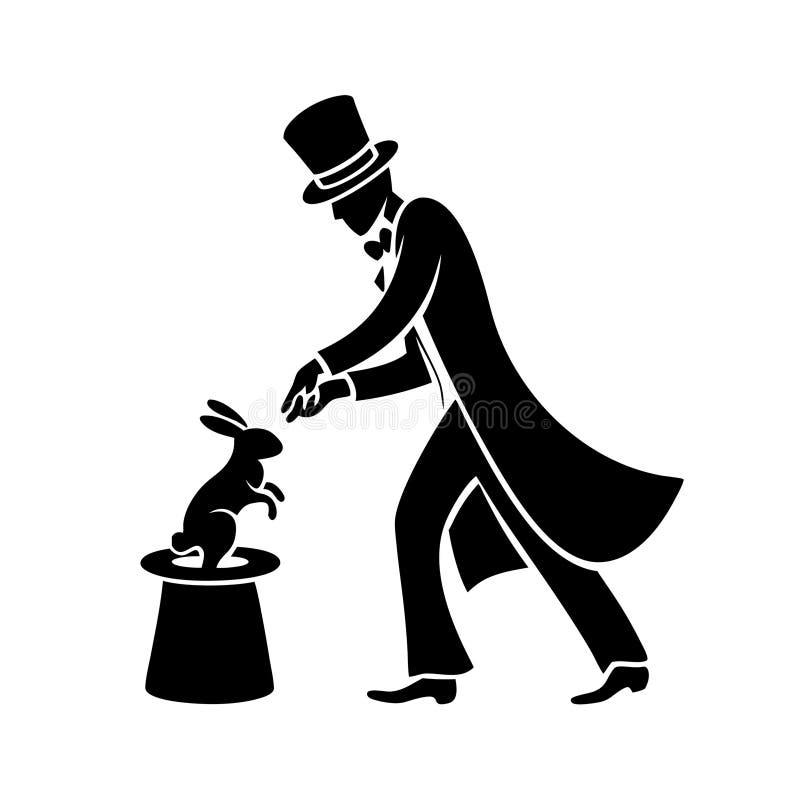 Silhouette of Magician Performing Rabbit in Hat Trickic Vector Art ...