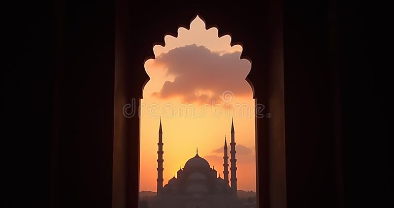 Silhouette of a Magnificent Mosque in the Frame of Islamic Architecture ...