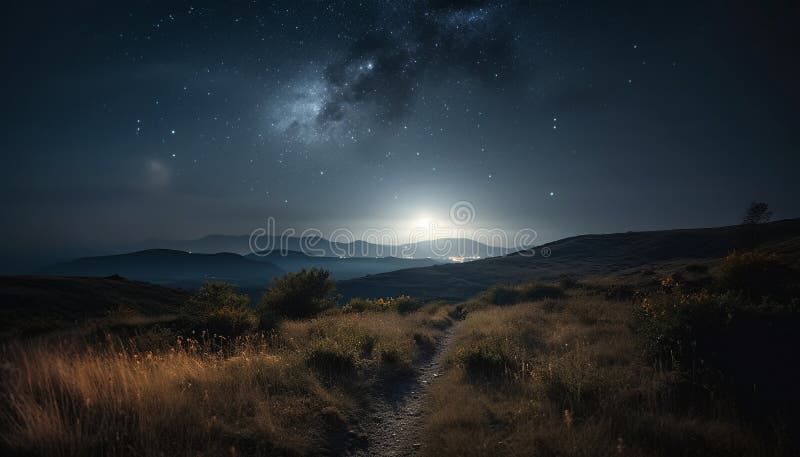 Silhouette of Majestic Mountain Peak Under Starry Night Sky Generated ...