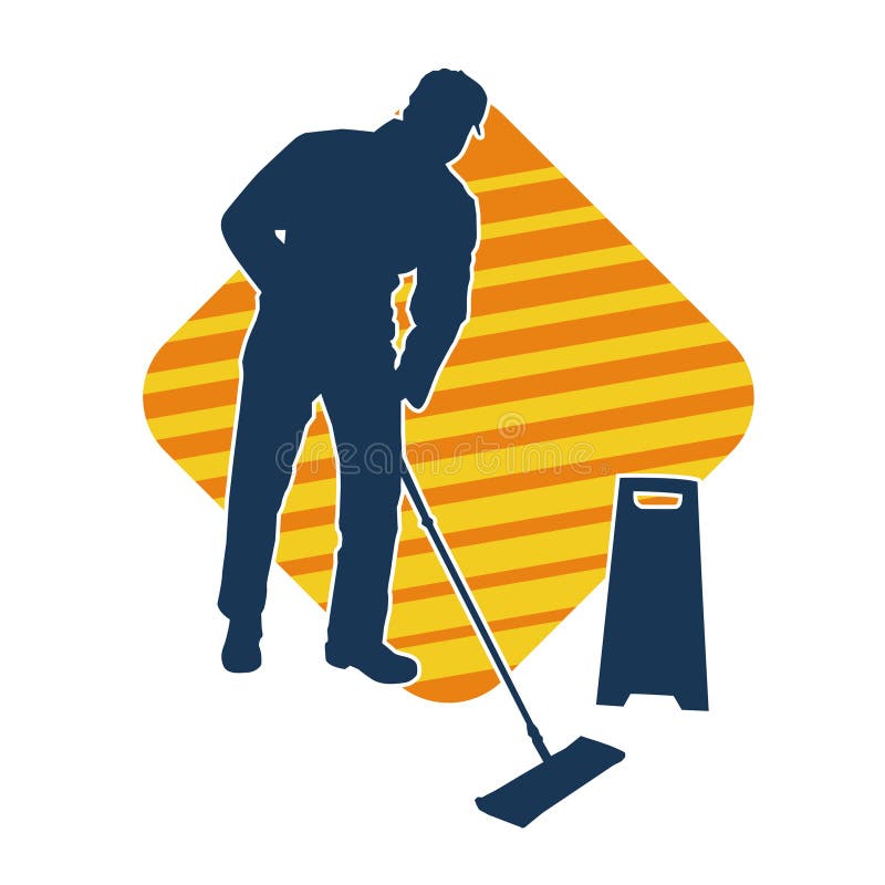 Silhouette of a Cleaning Service Person Sweeping the Floor Using Mop ...