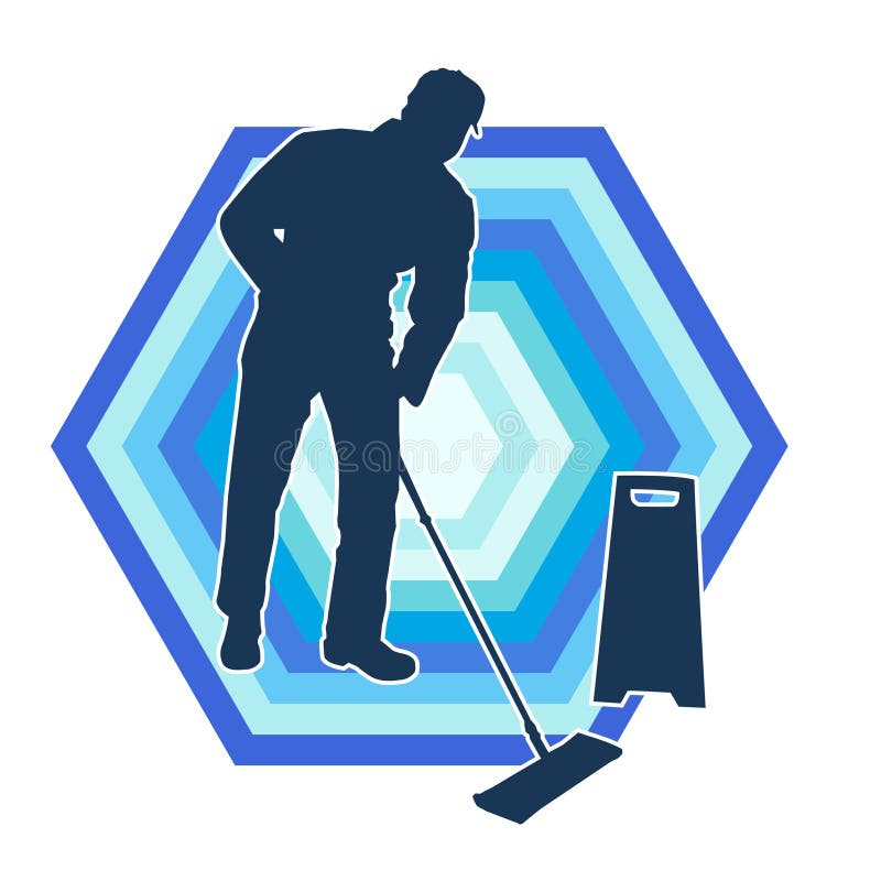Silhouette of a Cleaning Service Person Sweeping the Floor Using Mop ...