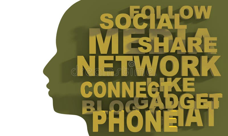 Silhouette of a Male Head and Internet Technology Tags Cloud Stock ...