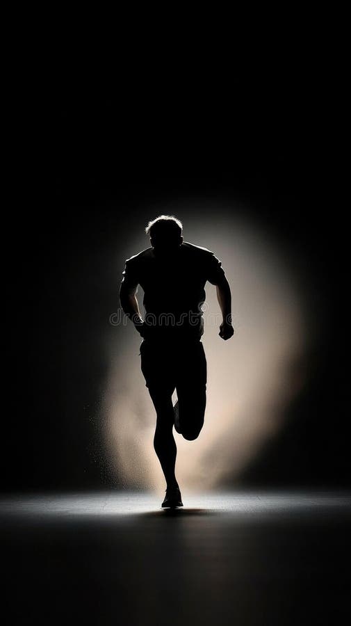 Silhouette of a Male Runner in Motion with Dramatic Lighting Stock ...