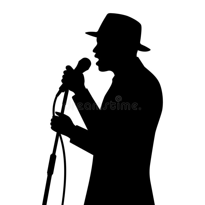 Silhouette of Male Singer Performing with Microphone Stock Illustration ...