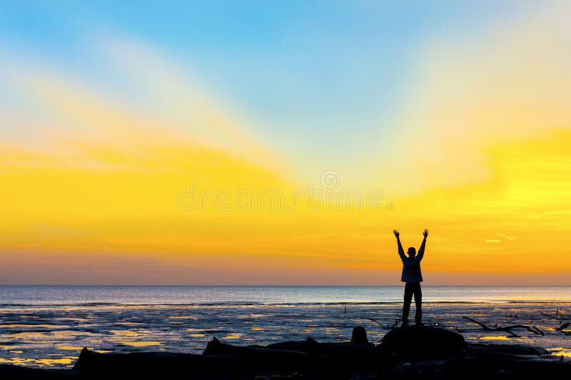 Silhouette Man Against Sunset Stock Photo - Image of sunrise, arms ...