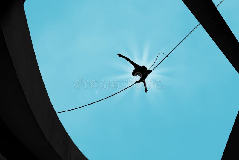 Silhouette of Man Balancing on the Rope Concept of Risk Taking Stock ...