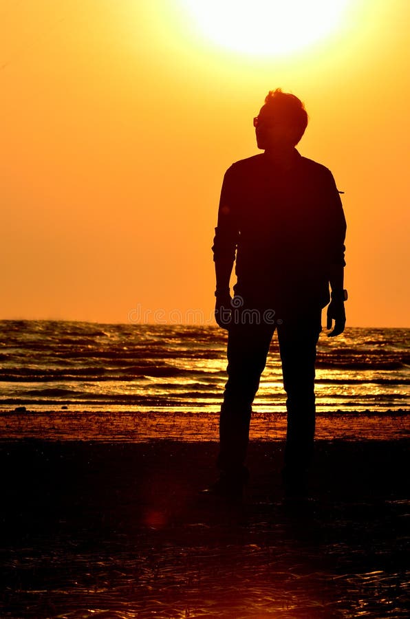 Man Alone Missing Her Partner at Sunset Stock Photo - Image of adult ...