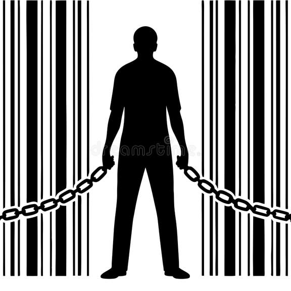 Silhouette of Man Breaking Chains Against Barcode Background ...