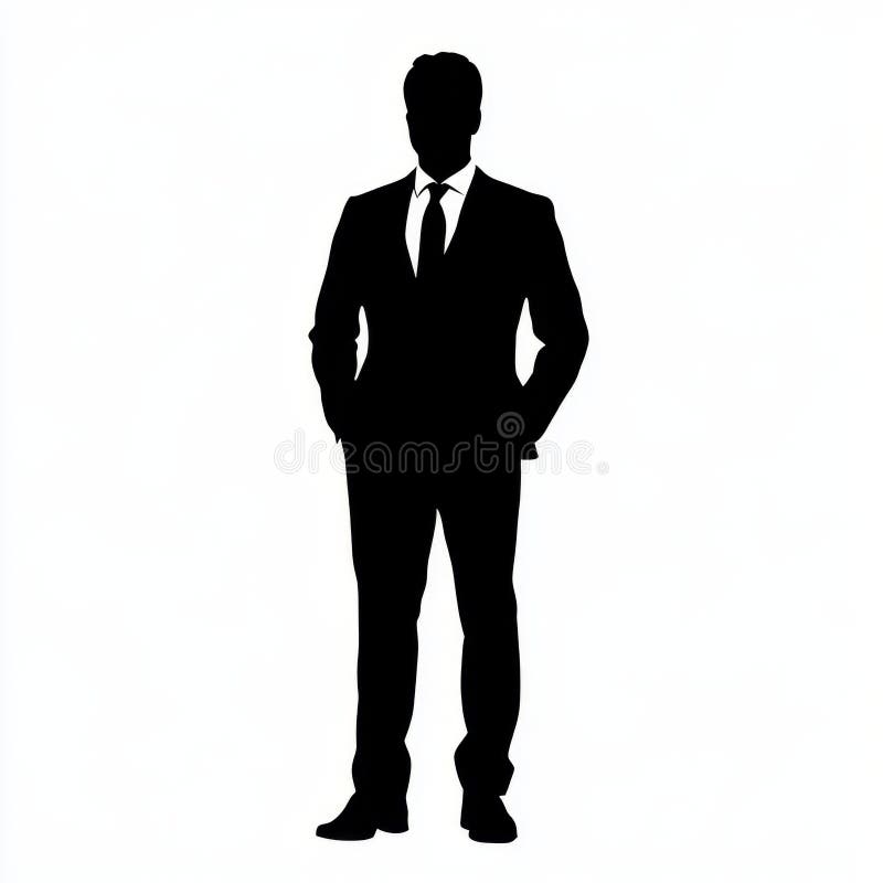 Silhouette Of A Man In Business Attire Standing Confidently Against A White Background Stock