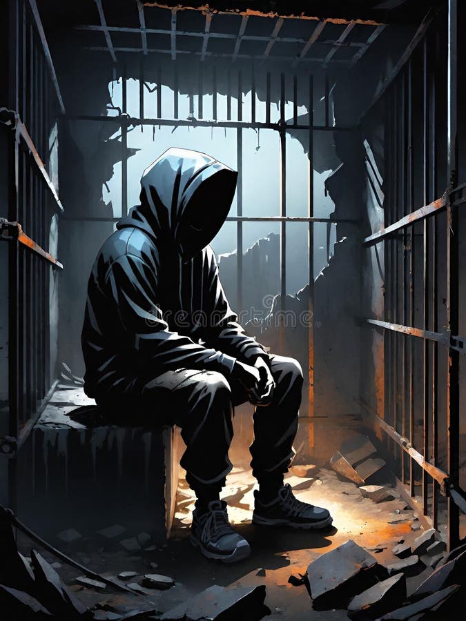 Silhouette of a Man with a Cage Stock Illustration - Illustration of ...