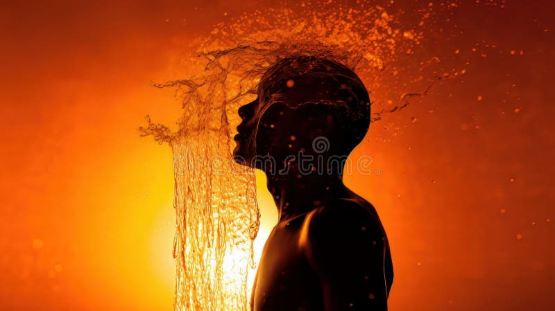 Silhouette of Man Cooling Off with Water in Heat Wave Stock ...