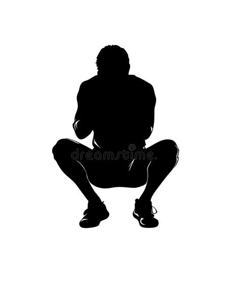 Silhouette of Man Crouching in Pensive Pose Vector Illustration Stock ...