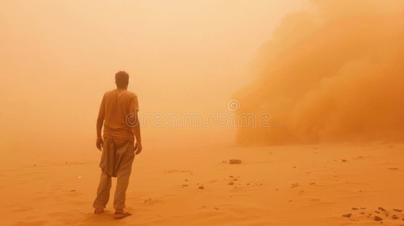 Silhouette of a Man in the Desert during a Sandstorm. Stock ...