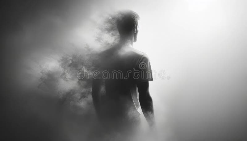 Silhouette of Man Dissolving into Fog Stock Photo - Image of contrast ...