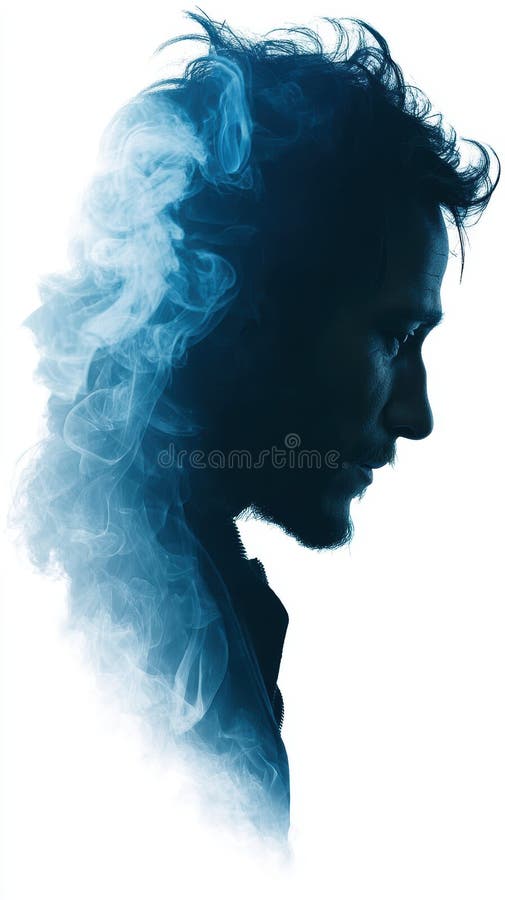 Silhouette of Man Dissolving into Smoke on White Background Stock ...
