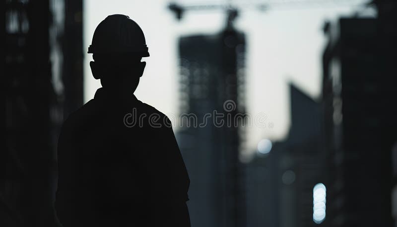 Silhouette Man Engineer Looking for Builder on Construction Site Over ...