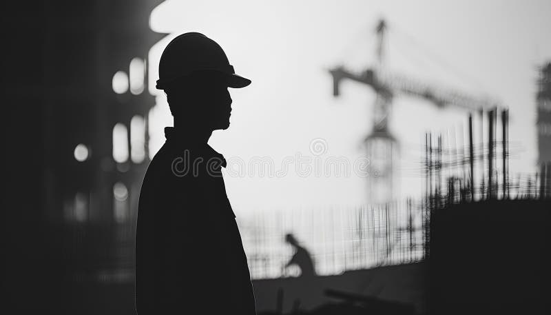 Silhouette Man Engineer Looking for Builder on Construction Site Over ...
