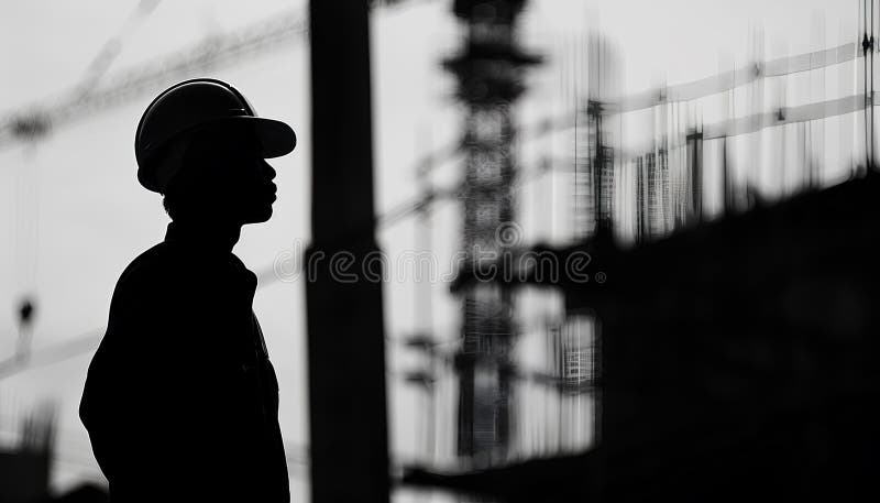 Silhouette Man Engineer Looking for Builder on Construction Site Over ...