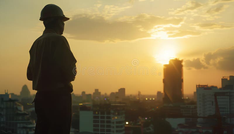 Silhouette Man Engineer Looking for Builder on Construction Site Over ...