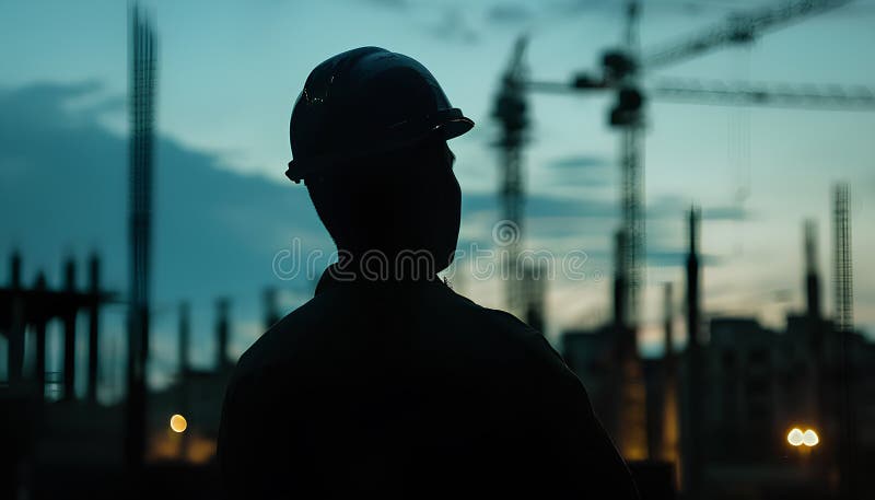 Silhouette Man Engineer Looking for Builder on Construction Site Over ...