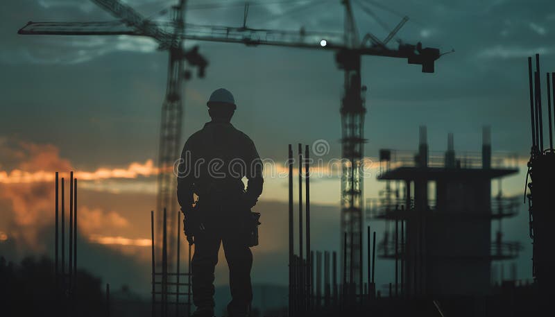 Silhouette Man Engineer Looking for Builder on Construction Site Over ...