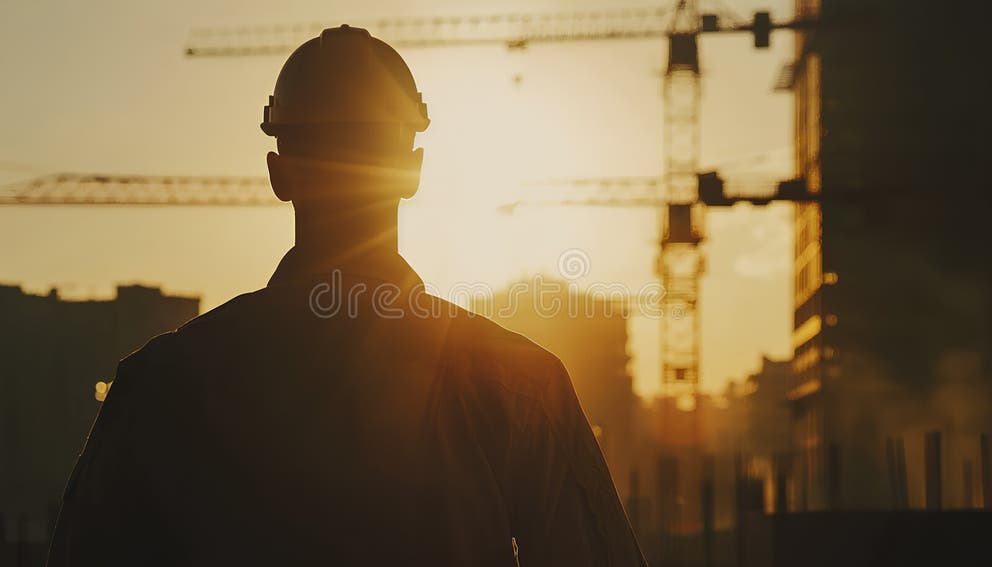 Silhouette Man Engineer Looking for Builder on Construction Site Over ...