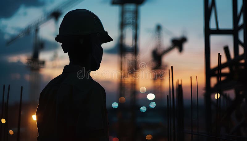 Silhouette Man Engineer Looking for Builder on Construction Site Over ...