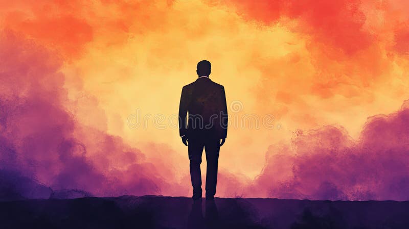 Silhouette Man Facing Fiery Sky. Hope, Opportunity, and Future Concept ...